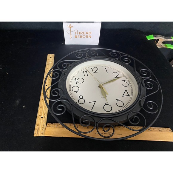 Wall Decor | Black Metal Swirl Wall Clock Round Quartz Farmhouse Home ...
